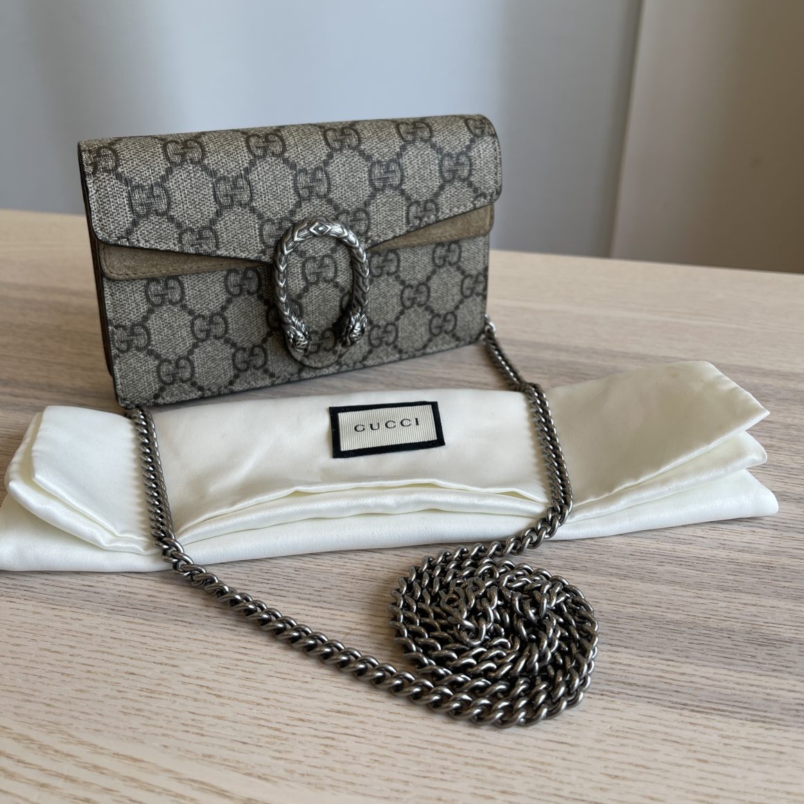 Gucci GG Supreme Monogram Super Mini Dionysus Bag Taupe