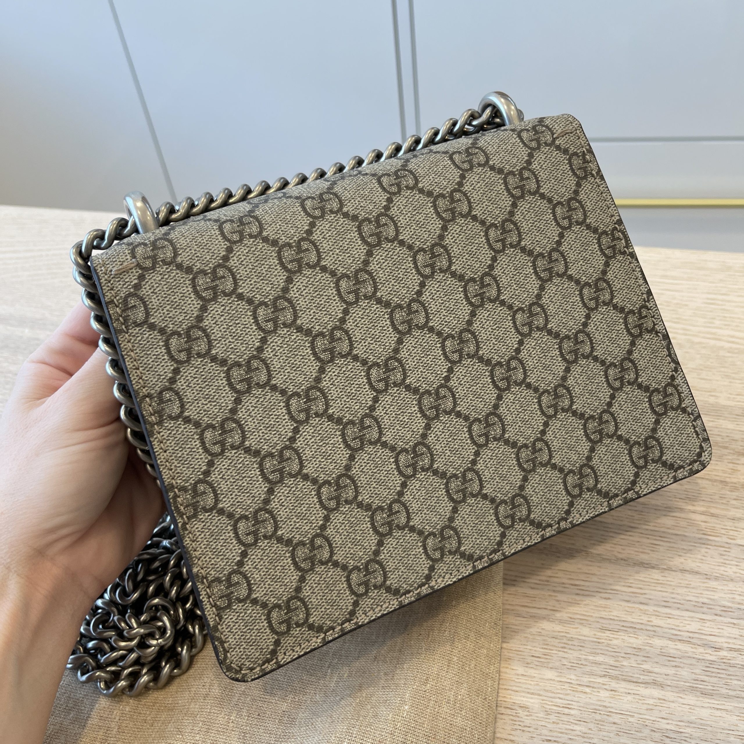 Gucci GG Supreme Monogram Mini Dionysus Shoulder Bag Taupe