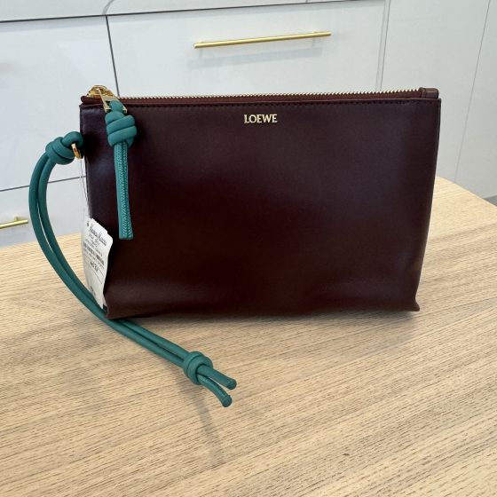 Loewe Knot T Pouch in Shiny Nappa Calfskin Burgundy and Emerald