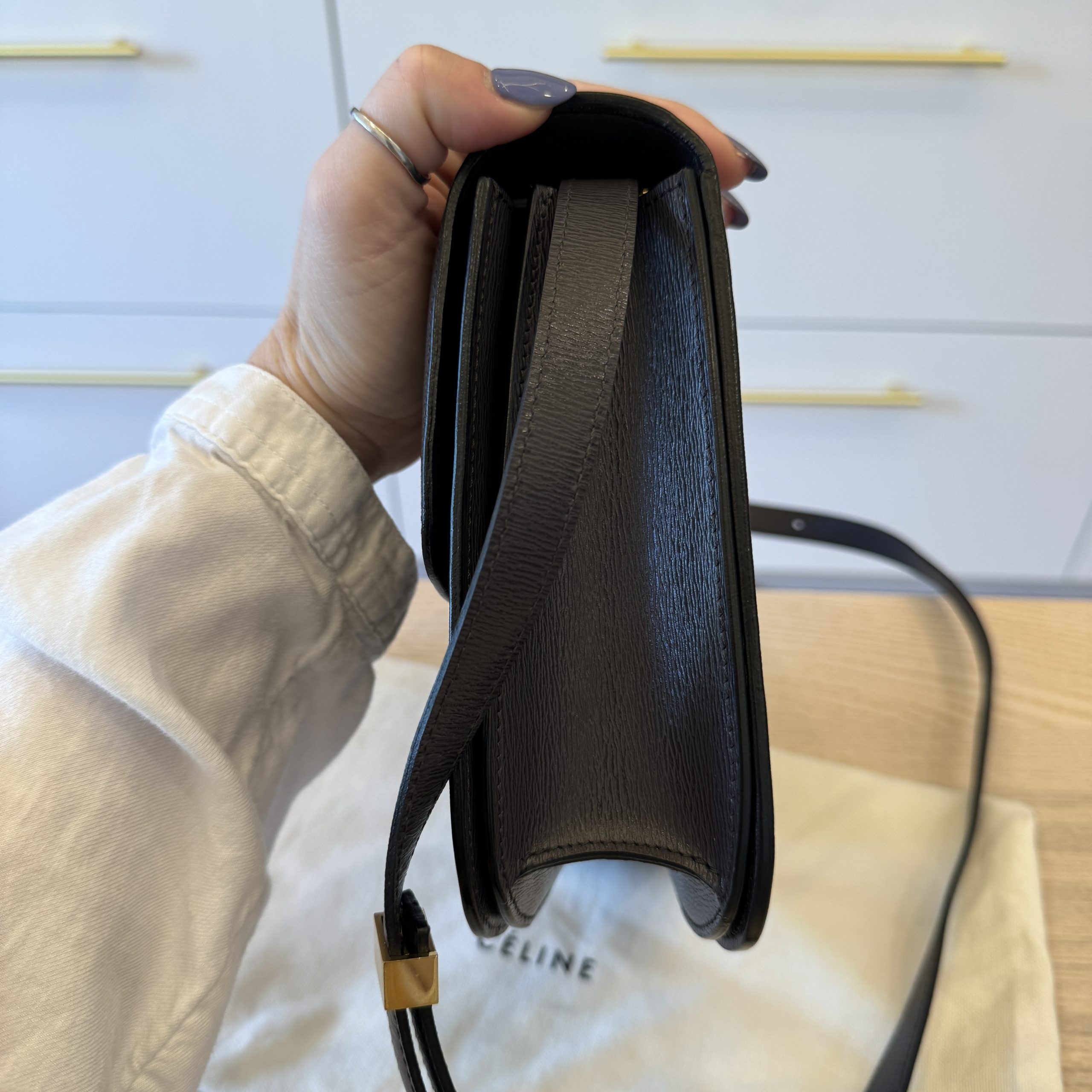 Celine Goatskin Medium Classic Box Flap Bag Charcoal